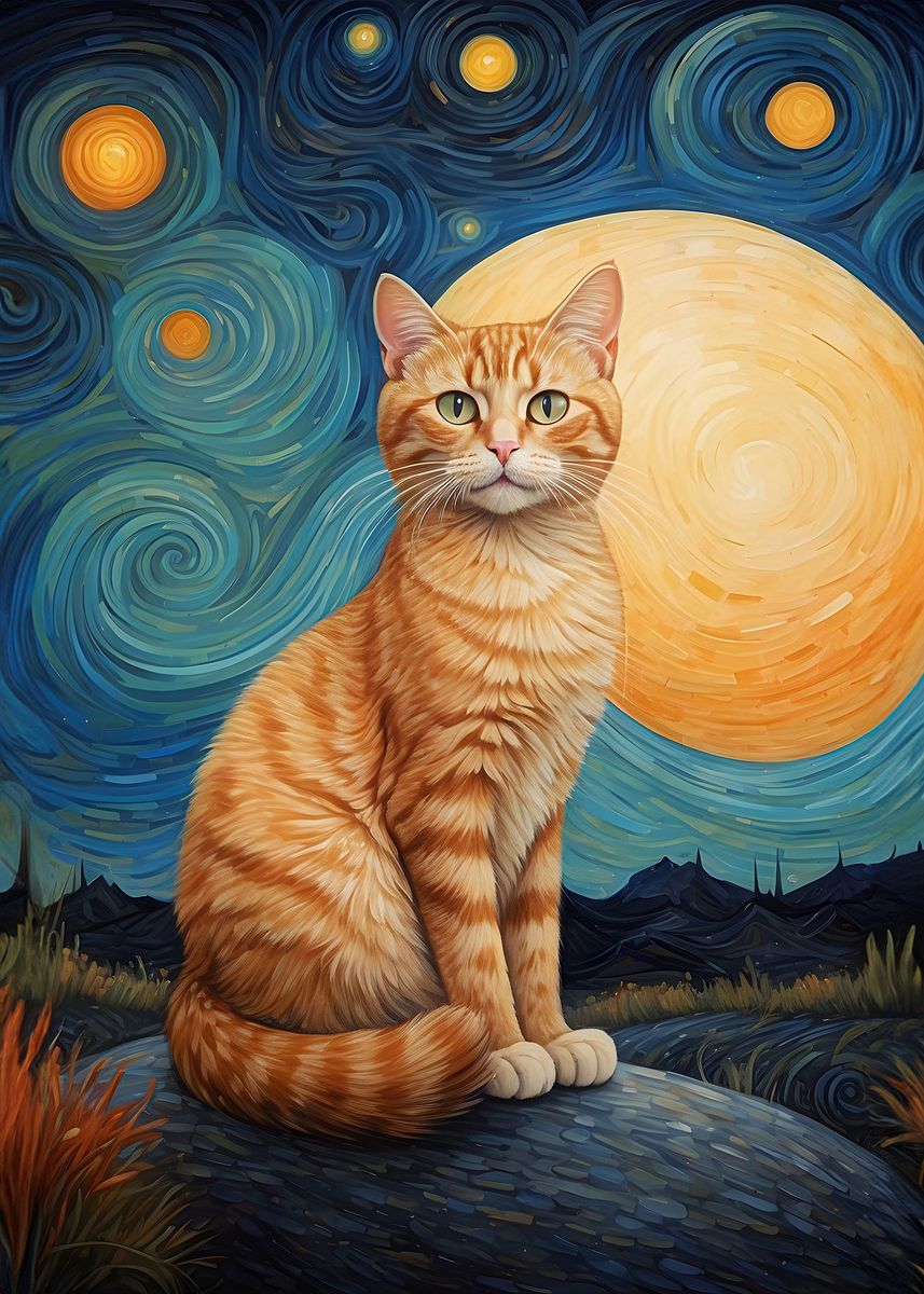 'Cat Van Gogh' Poster, picture, metal print, paint by ArtFusion | Displate