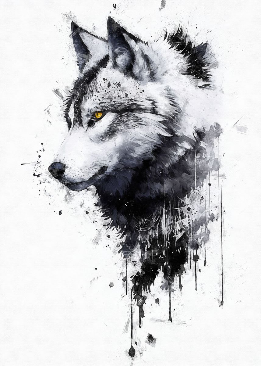 'Ink Wolf' Poster, picture, metal print, paint by FlyingBlade | Displate