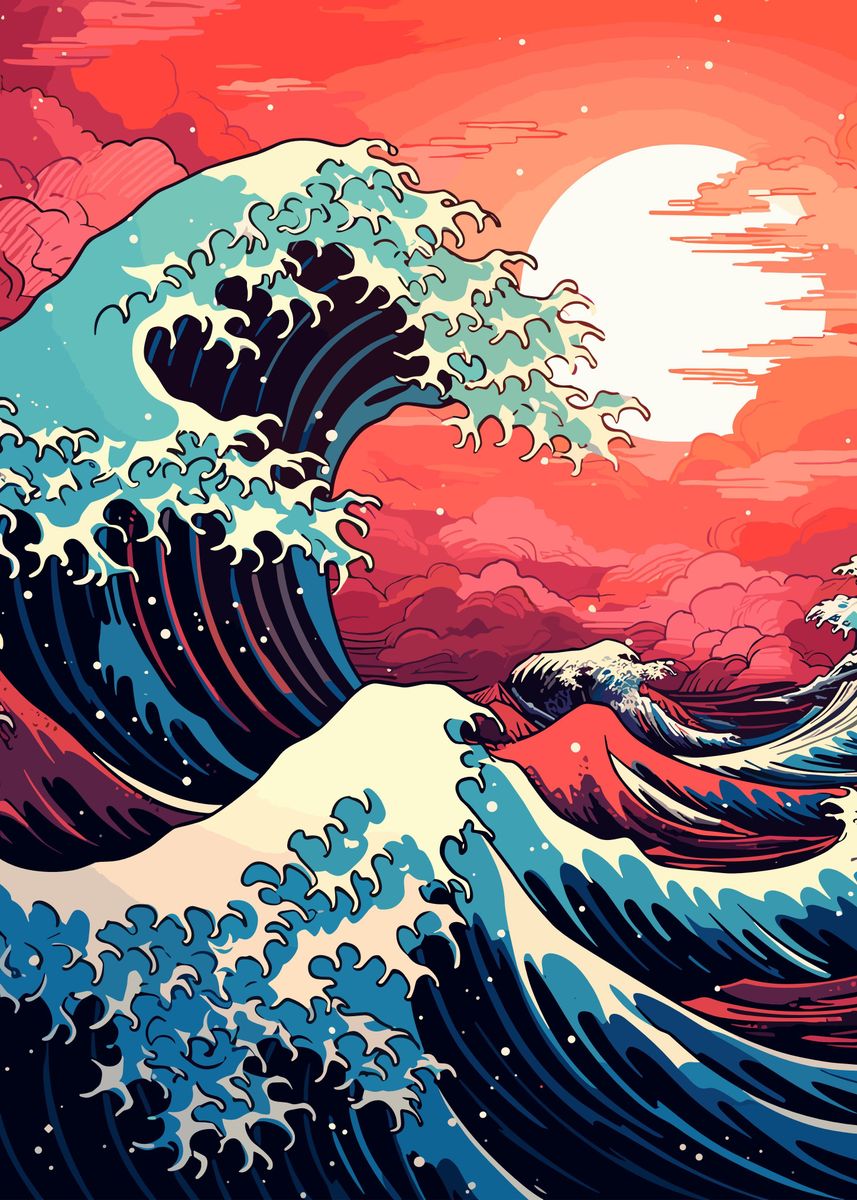 'The Great Wave Retro' Poster, picture, metal print, paint by SuperNova ...