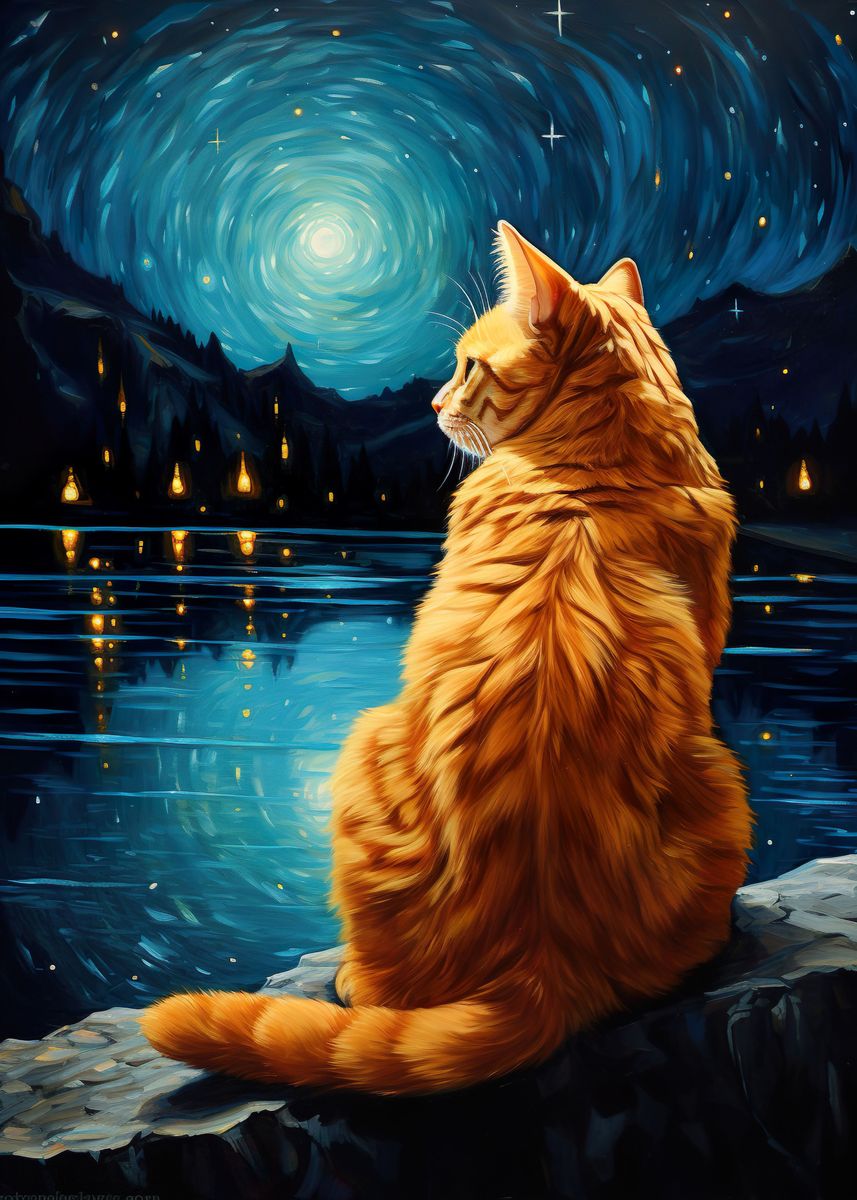 'Cat van gogh' Poster, picture, metal print, paint by RED ONE | Displate