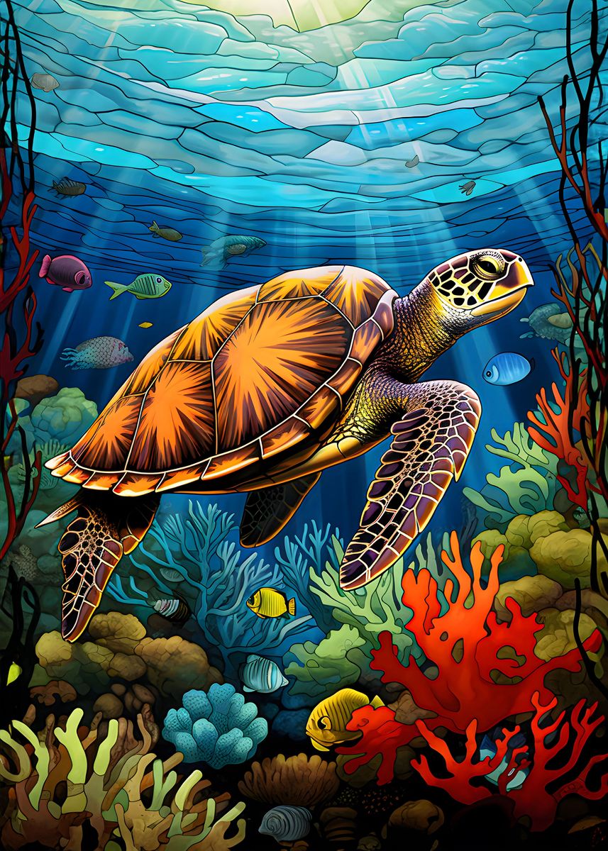 'Sea turtle aquarium' Poster, picture, metal print, paint by Bowie ...