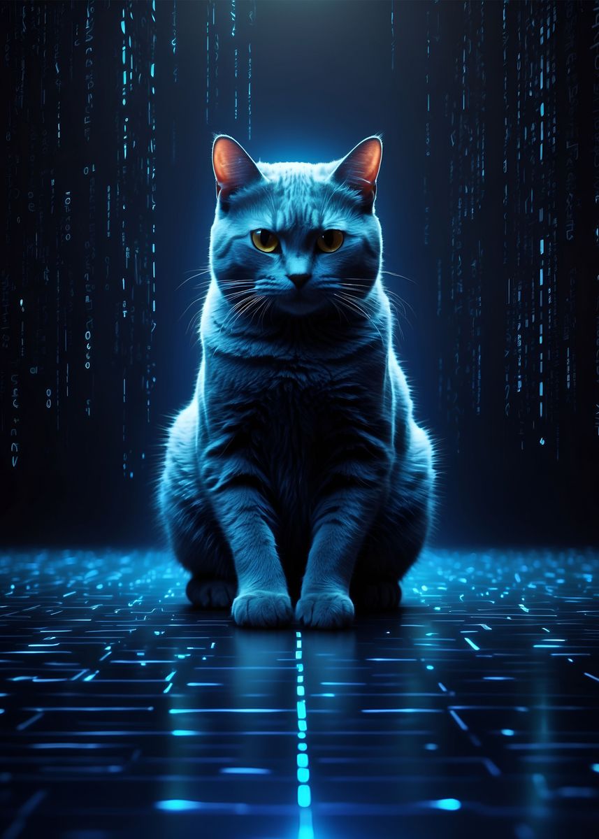 'binary code cat' Poster, picture, metal print, paint by Ady Nue | Displate