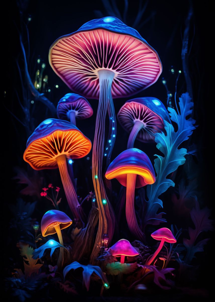 'Trippy Mushrooms' Poster, picture, metal print, paint by Eline | Displate