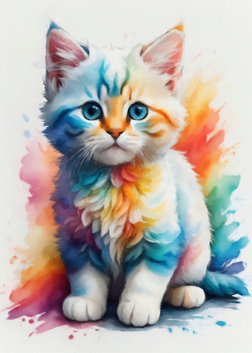 'Sweet Colorful Kitten 2' Poster, picture, metal print, paint by ...