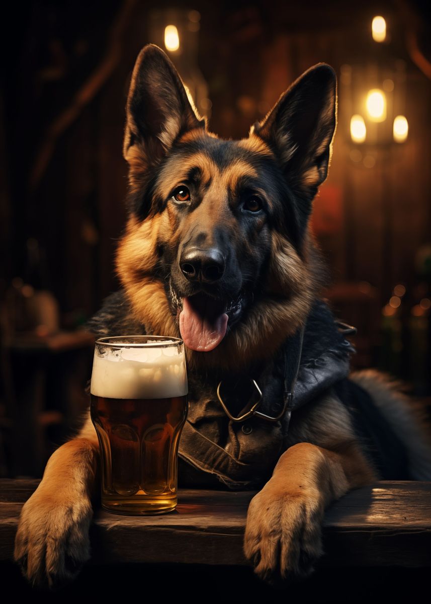 'German Shepherd Pint Beer' Poster, picture, metal print, paint by Zenz ...