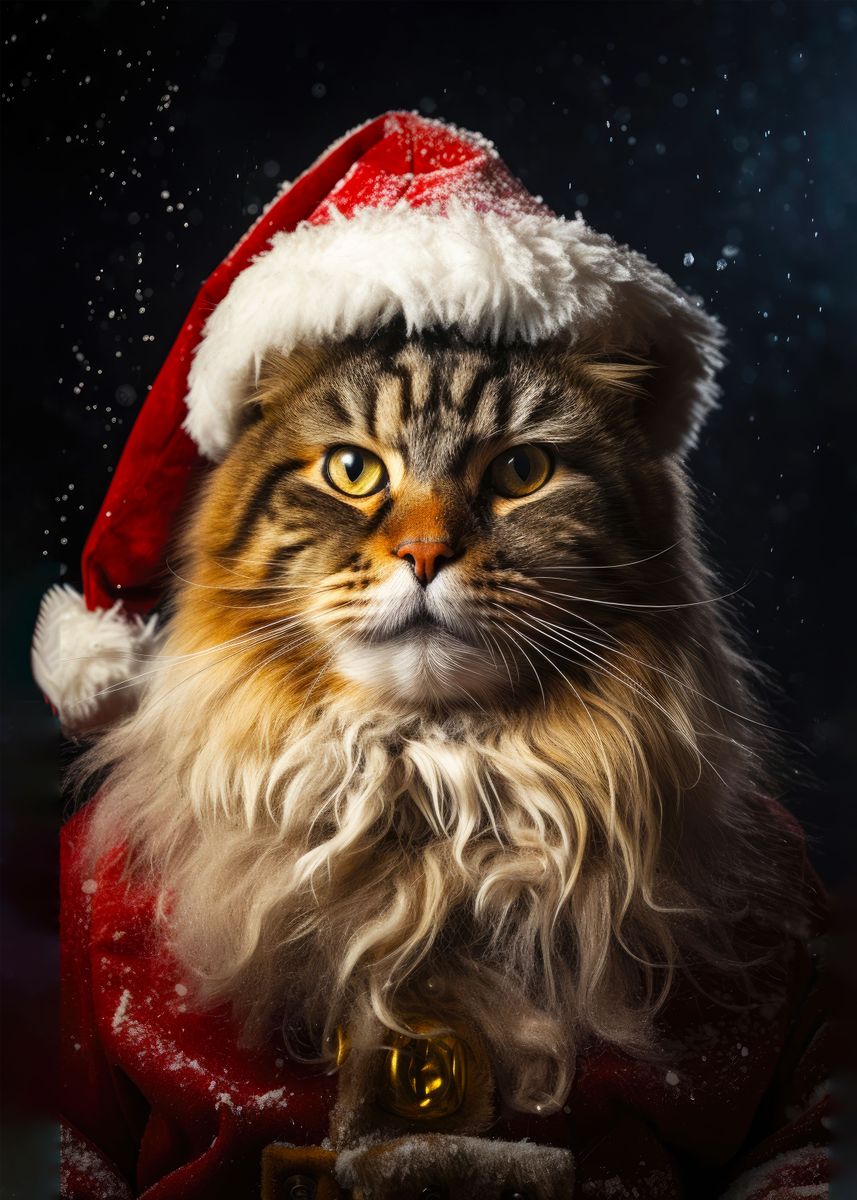 'Christmas Santa Cat' Poster, picture, metal print, paint by Super ...