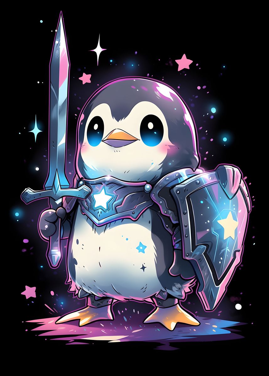 'Epic Penguin Warrior' Poster, picture, metal print, paint by Alexander ...