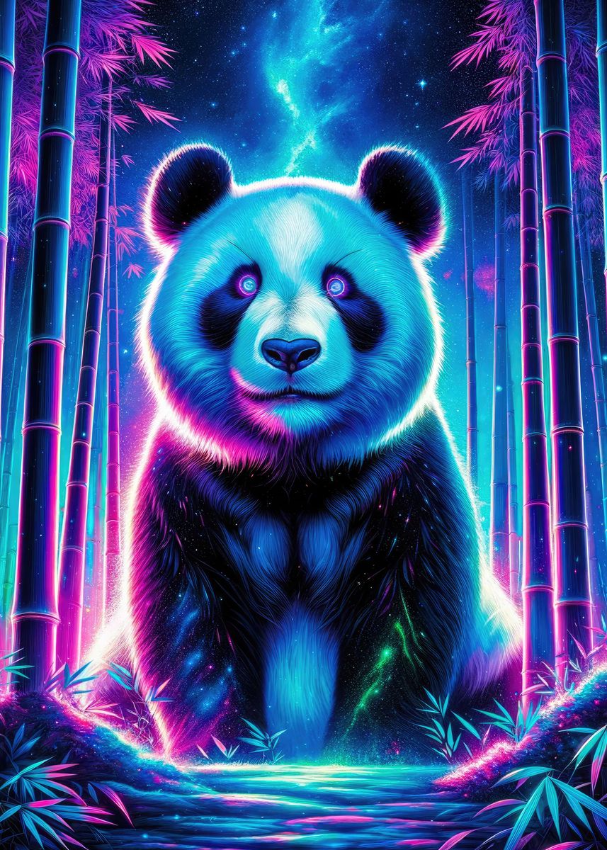 'Magical Neon Panda 01' Poster, picture, metal print, paint by Matthias ...