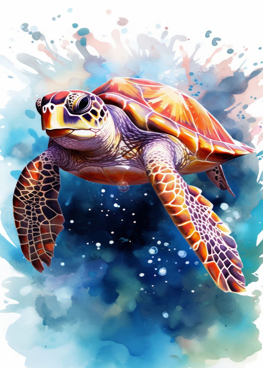 'Sea Turtle Tortoise' Poster, picture, metal print, paint by Alisson ...