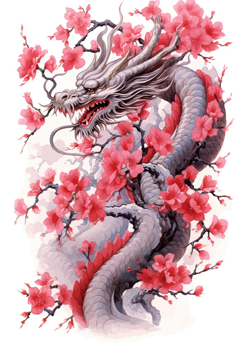 'blossom Japanese dragon ' Poster, picture, metal print, paint by Game ...