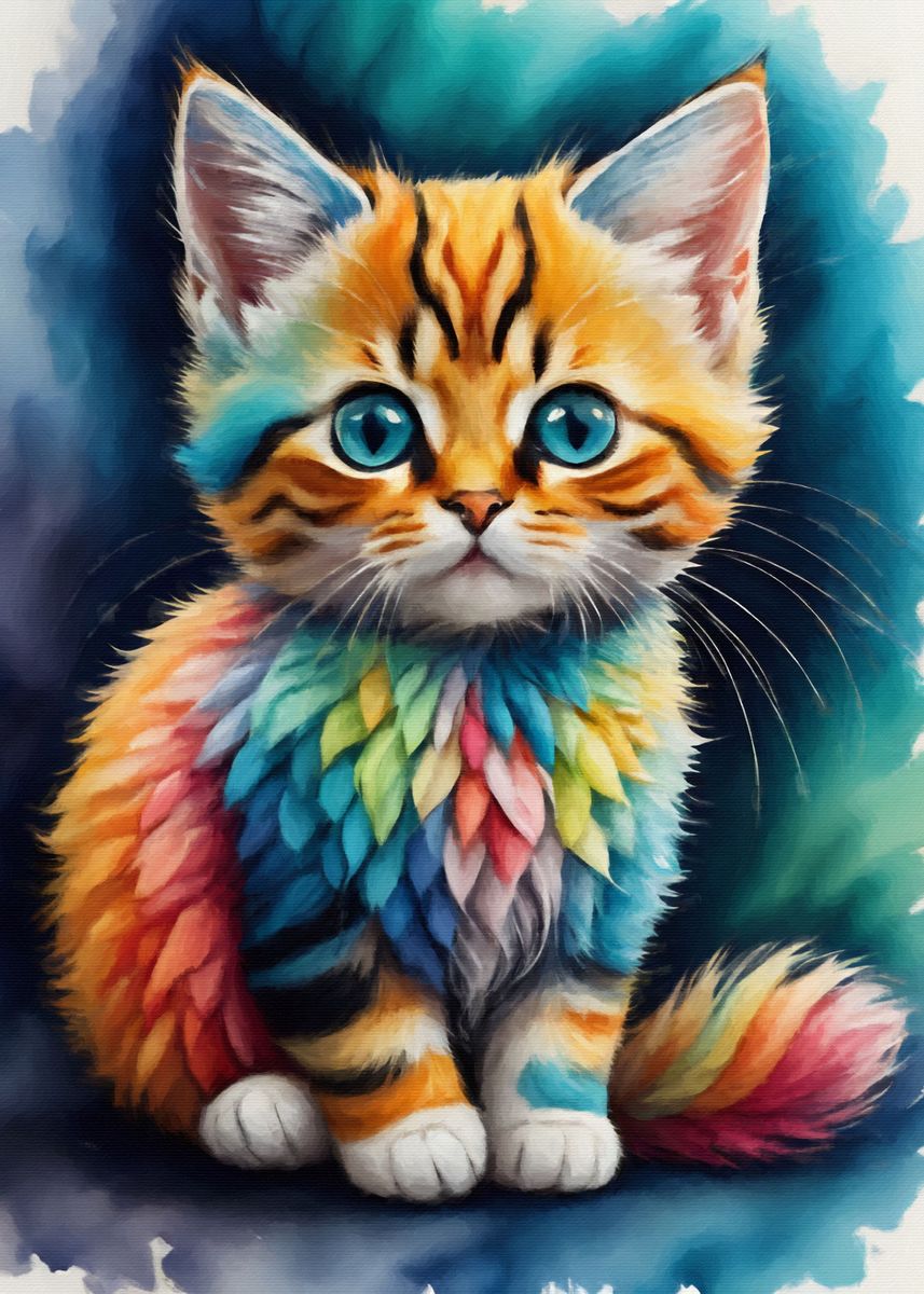 'Sweet Colorful Kitten 4' Poster, picture, metal print, paint by ...