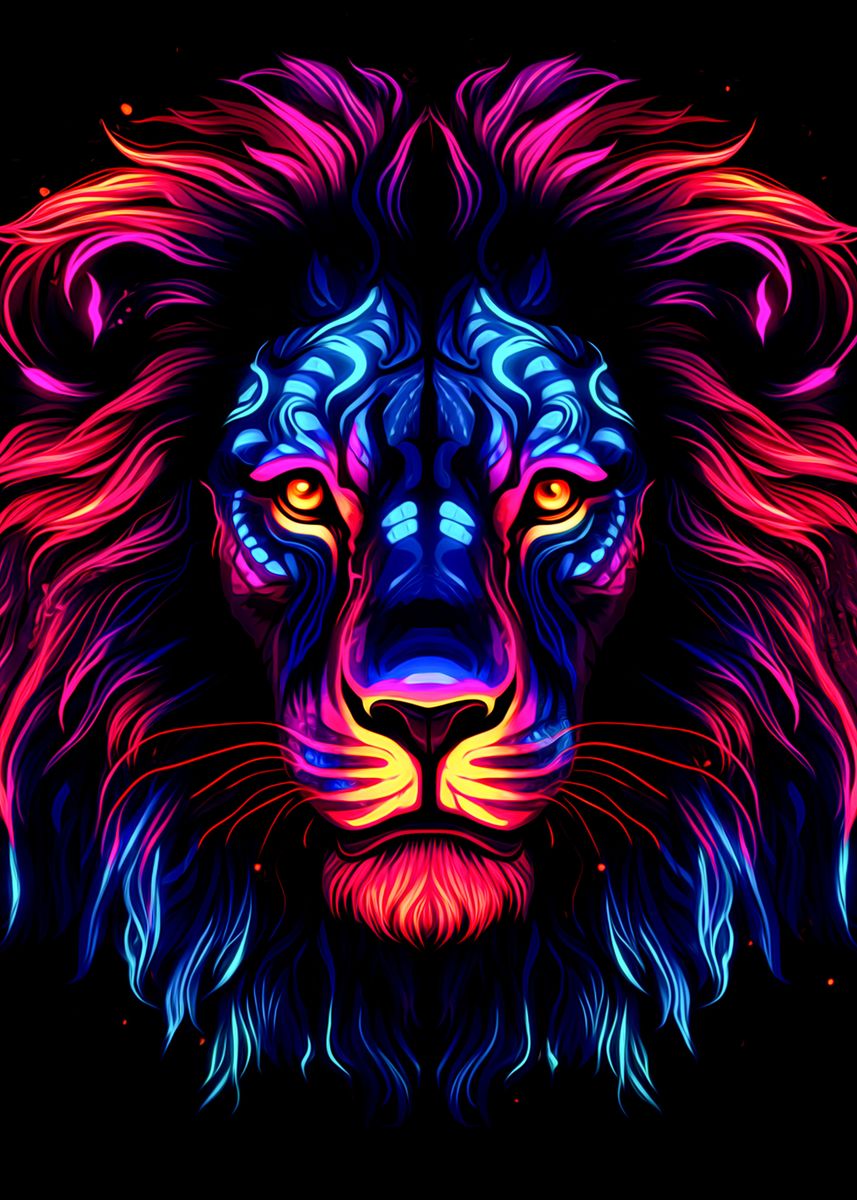 'Colorful Lion' Poster, picture, metal print, paint by Rane Acer | Displate