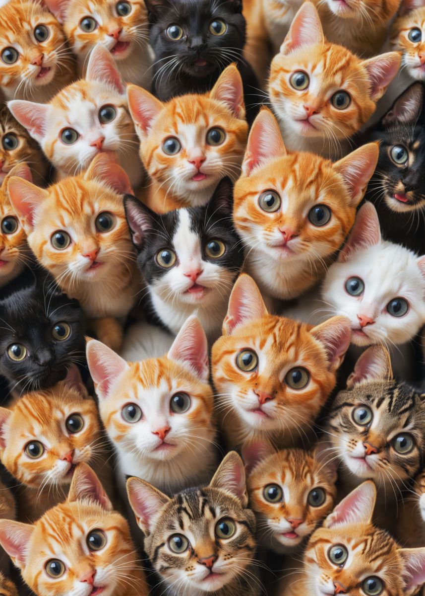 'Cute Cats Crowd' Poster, picture, metal print, paint by CleverWizard ...