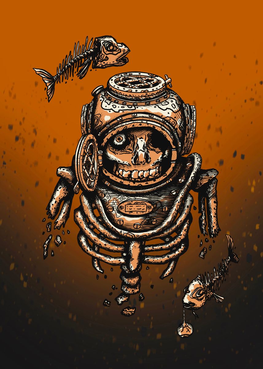 'orange zombie diver' Poster, picture, metal print, paint by yoann goas ...