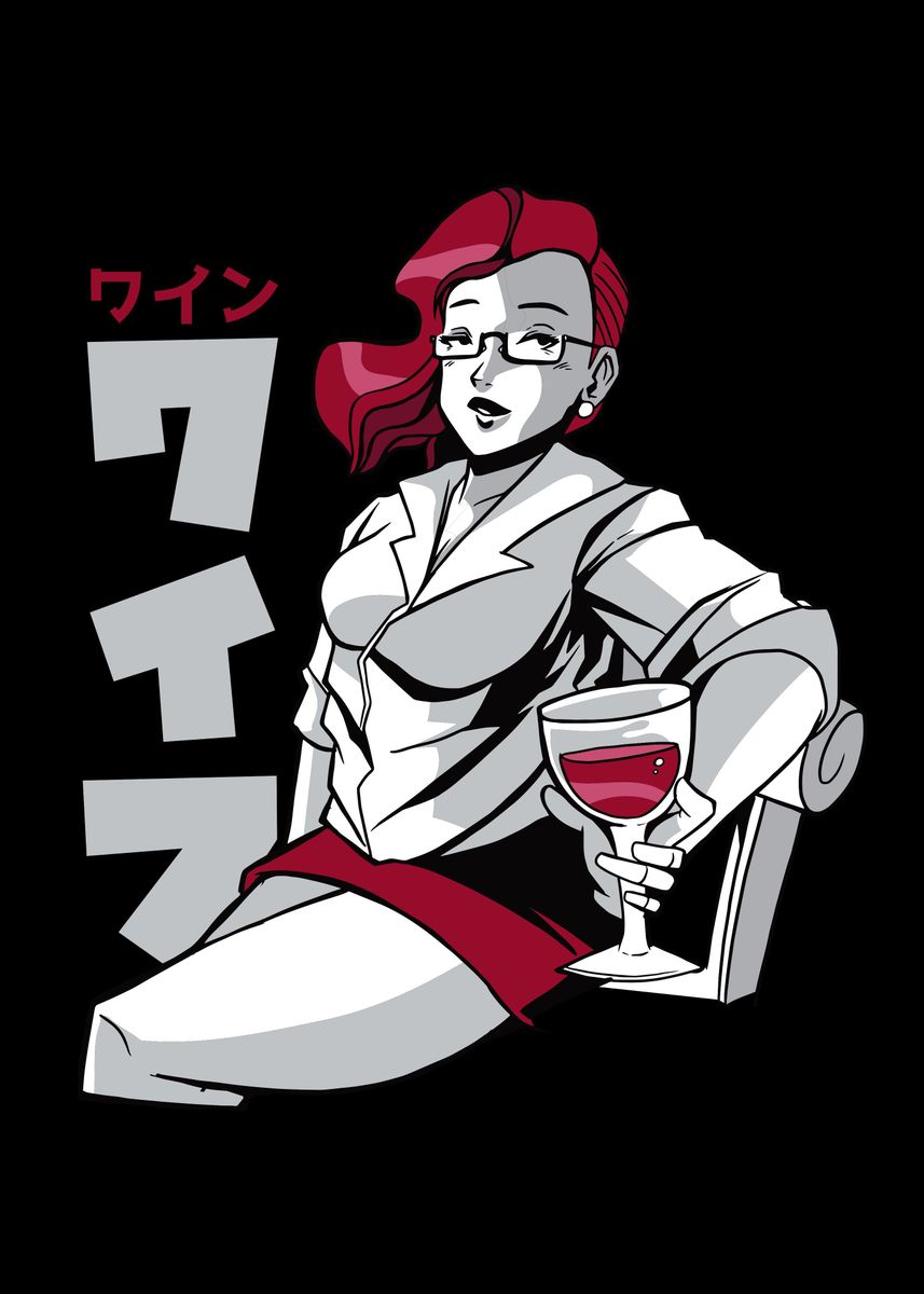 'Wine Anime Woman' Poster, picture, metal print, paint by Adam | Displate
