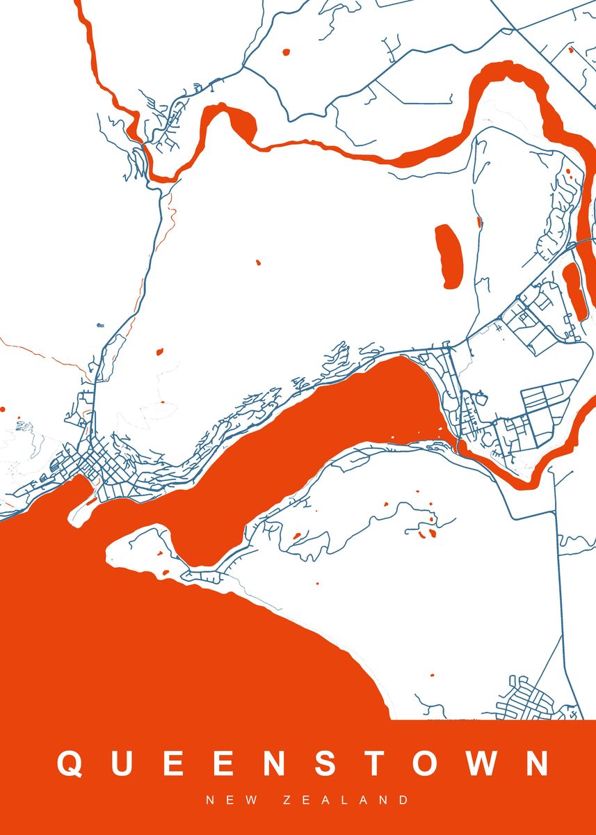 'MAP QUEENSTOWN NEW ZEALAN' Poster, picture, metal print, paint by ...