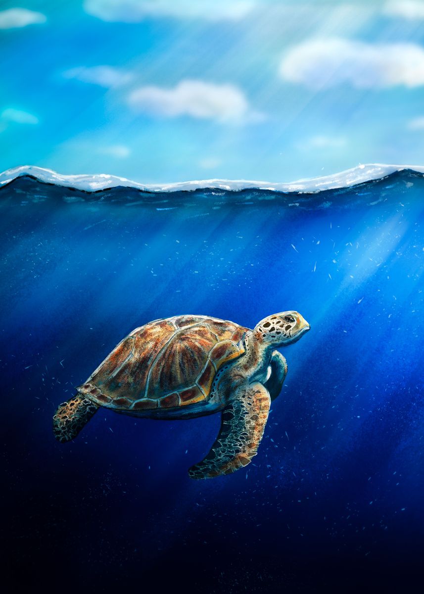 'Green Sea Turtle' Poster, picture, metal print, paint by Aniket Patel ...