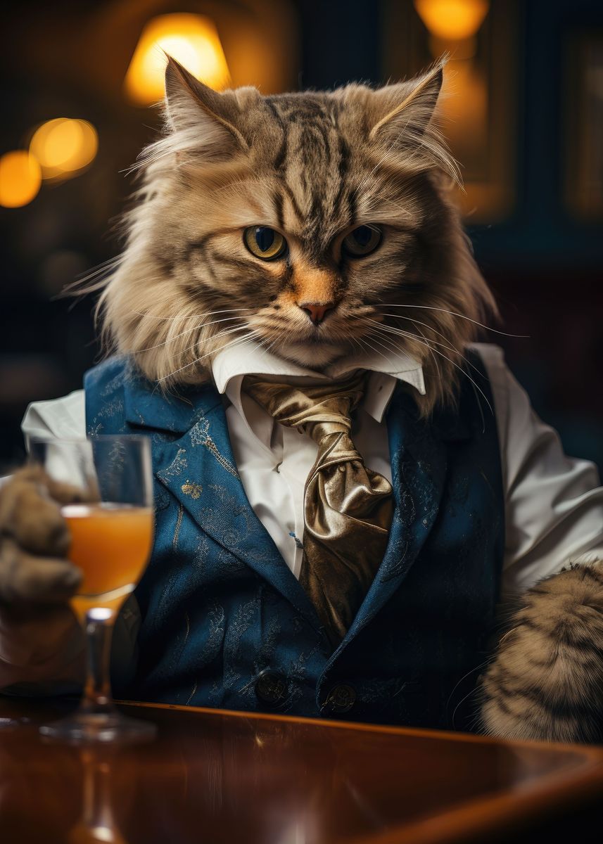 'Fancy Beer Cat' Poster, picture, metal print, paint by Jensen Art ...