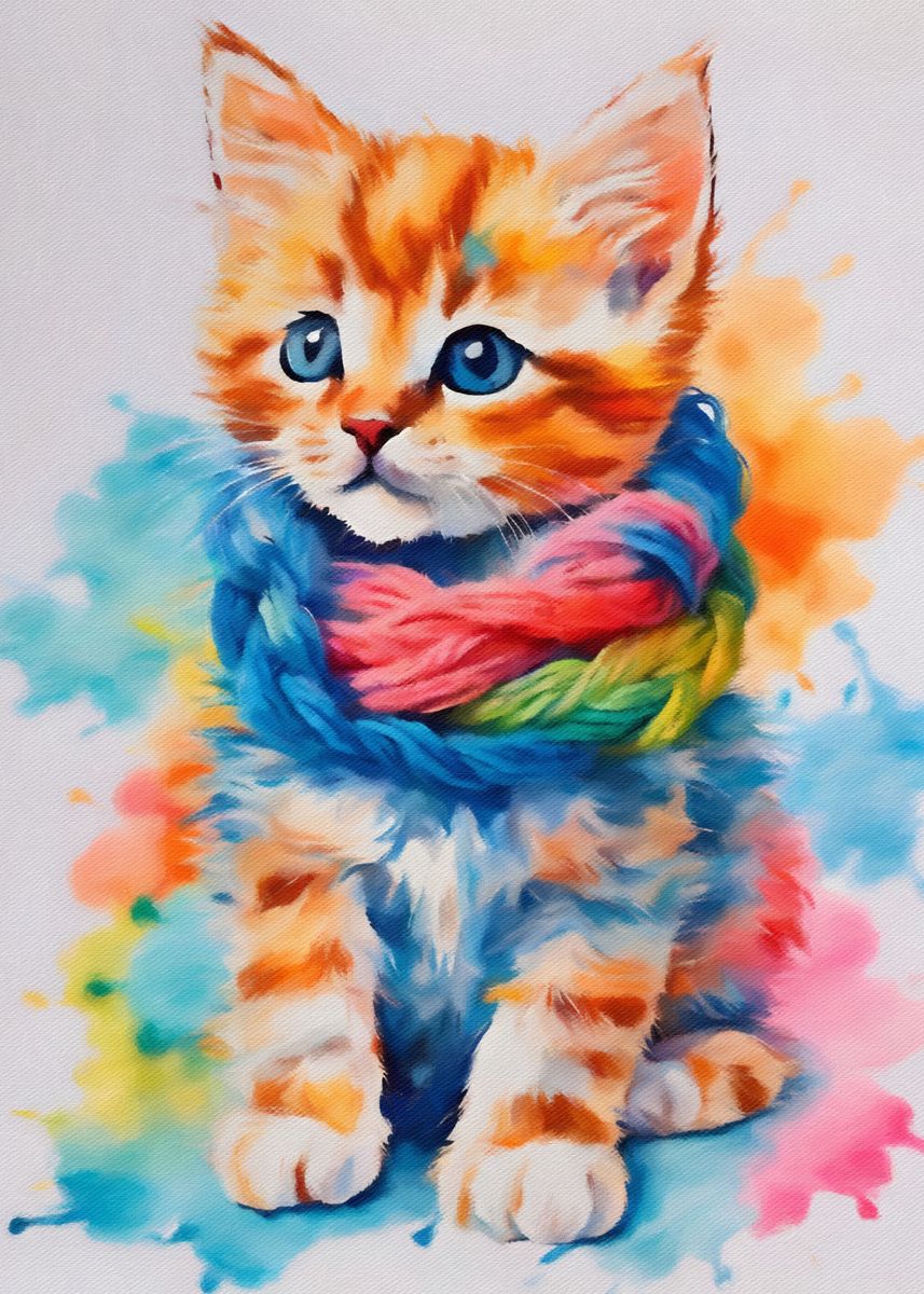 'Sweet Colorful Kitten' Poster, picture, metal print, paint by ...