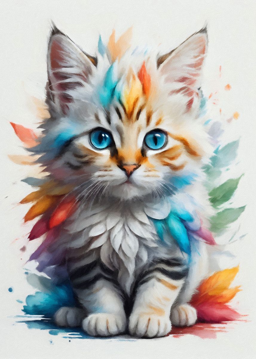 'Sweet Colorful Kitten 3' Poster, picture, metal print, paint by ...