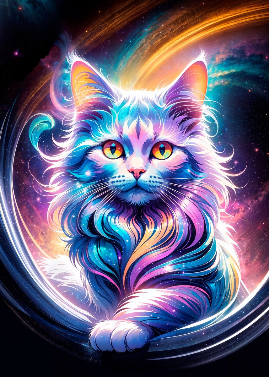 'Magic Cat in Galaxy space' Poster, picture, metal print, paint by ...