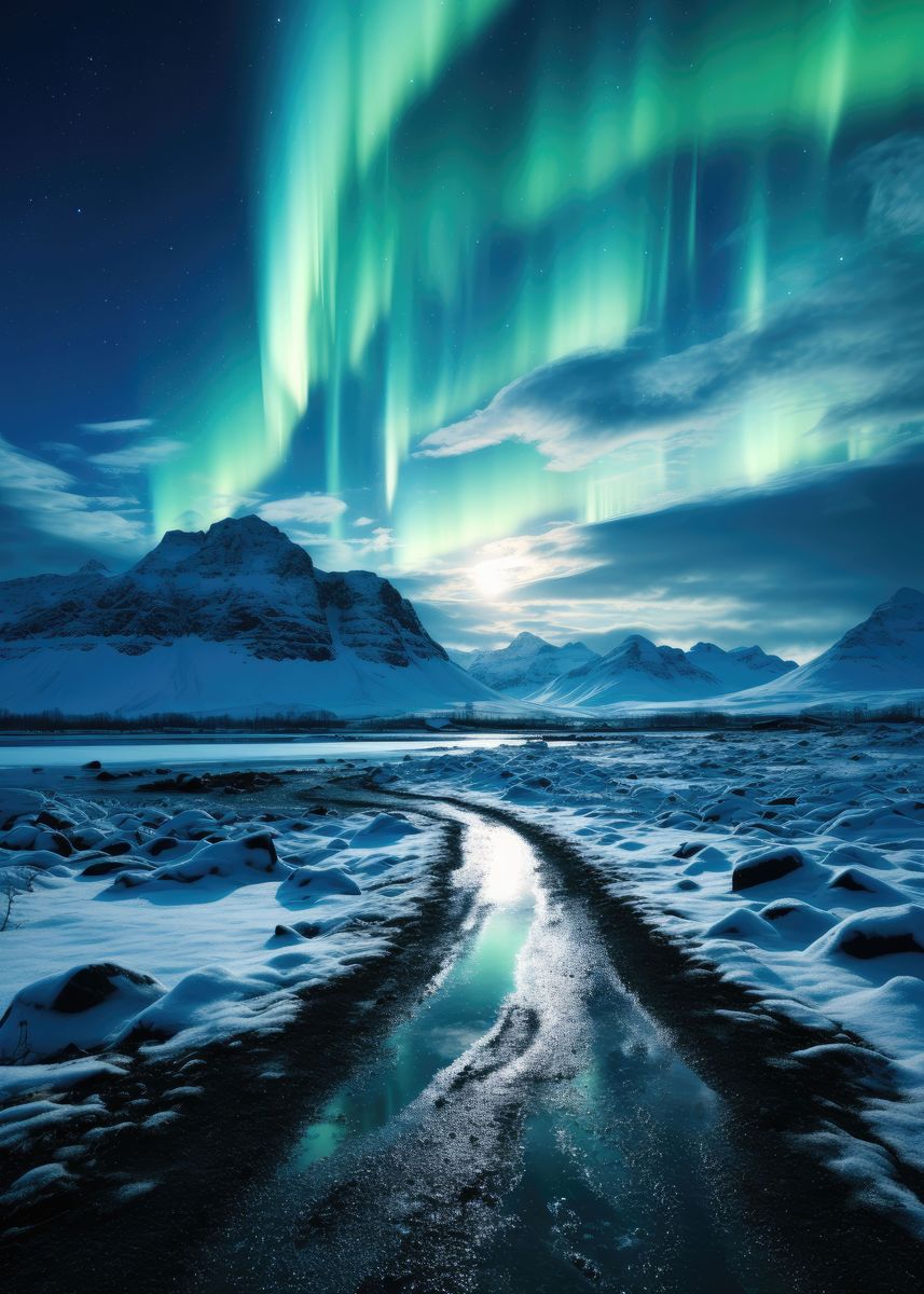'Aurora Borealis Mountains' Poster, picture, metal print, paint by Jan ...
