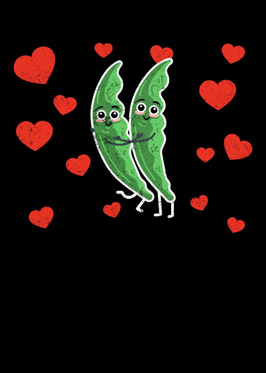 'Cute Pea Couple Hugging' Poster, picture, metal print, paint by Lukes ...