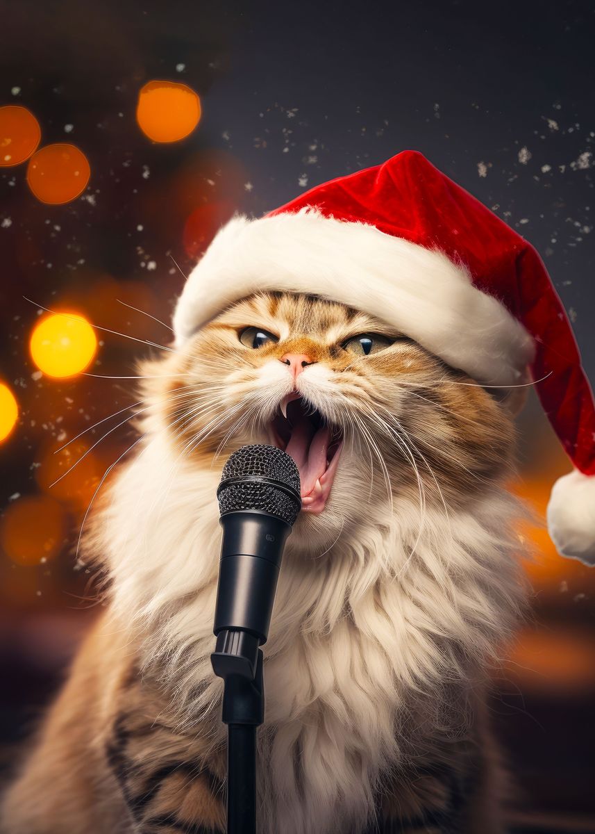 'Christmas Santa Cat' Poster, picture, metal print, paint by Super ...