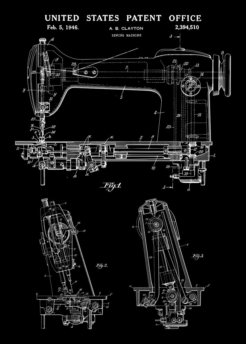 'Sewing Machine Patent' Poster, picture, metal print, paint by Sam Kal ...