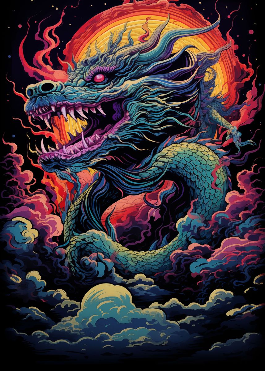 'Asian Flying Dragon 01' Poster, picture, metal print, paint by TK ...