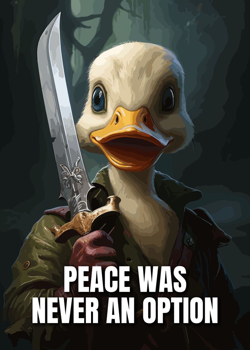 'Funny Duck Meme With Knife' Poster, picture, metal print, paint by Art Jiyuu | Displate