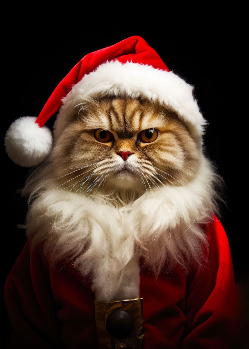 'Christmas Santa Cat' Poster, picture, metal print, paint by Super ...