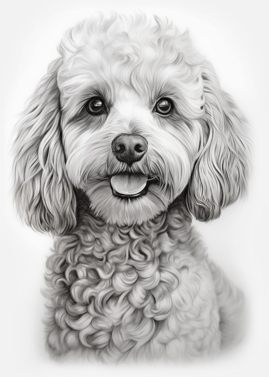 'White Poodle drawing' Poster, picture, metal print, paint by PetsArt ...