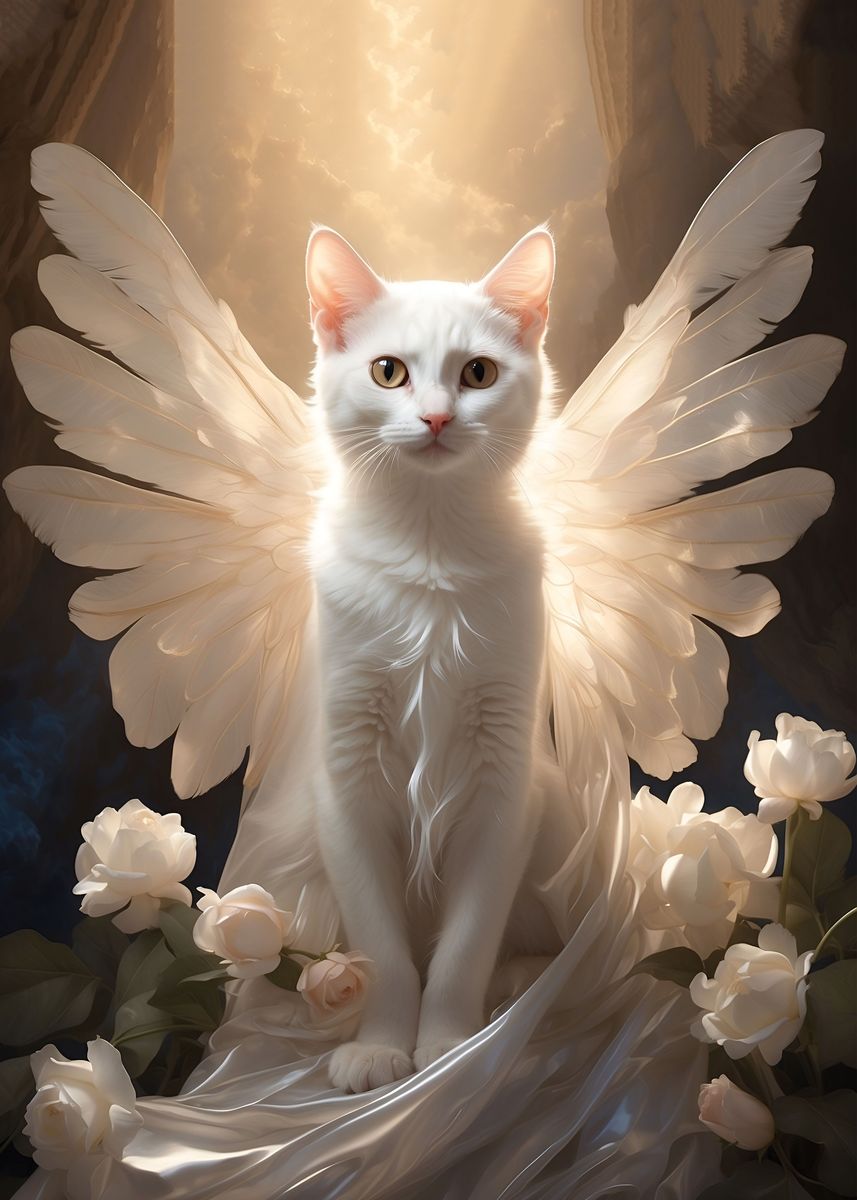'White Angel Cat' Poster, picture, metal print, paint by Ady Nue | Displate