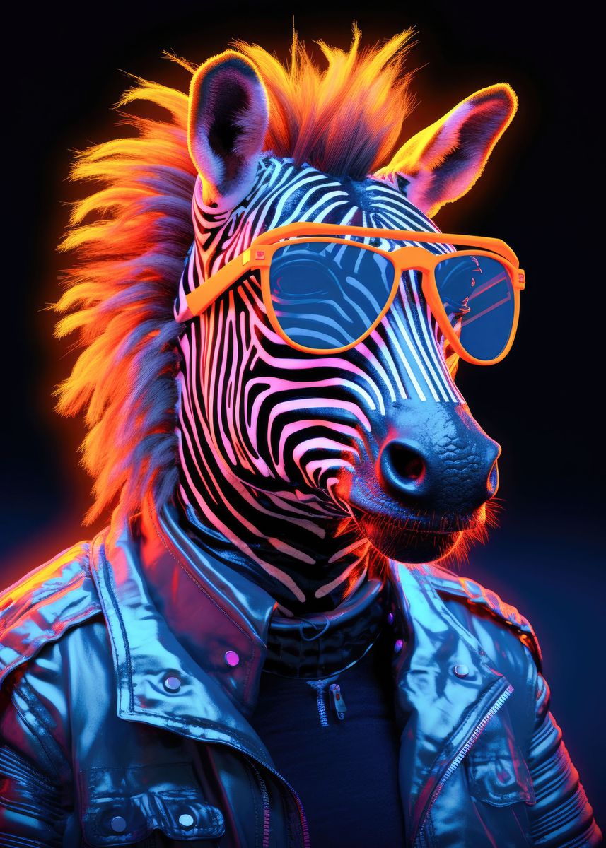 'Cyberpunk Zebra 01 Neon' Poster, picture, metal print, paint by ...