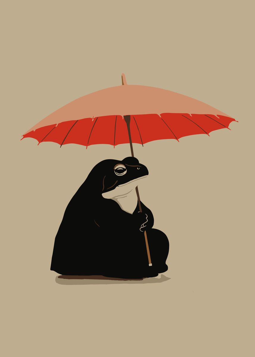 'Patient Umbrella Frog' Poster, picture, metal print, paint by ...