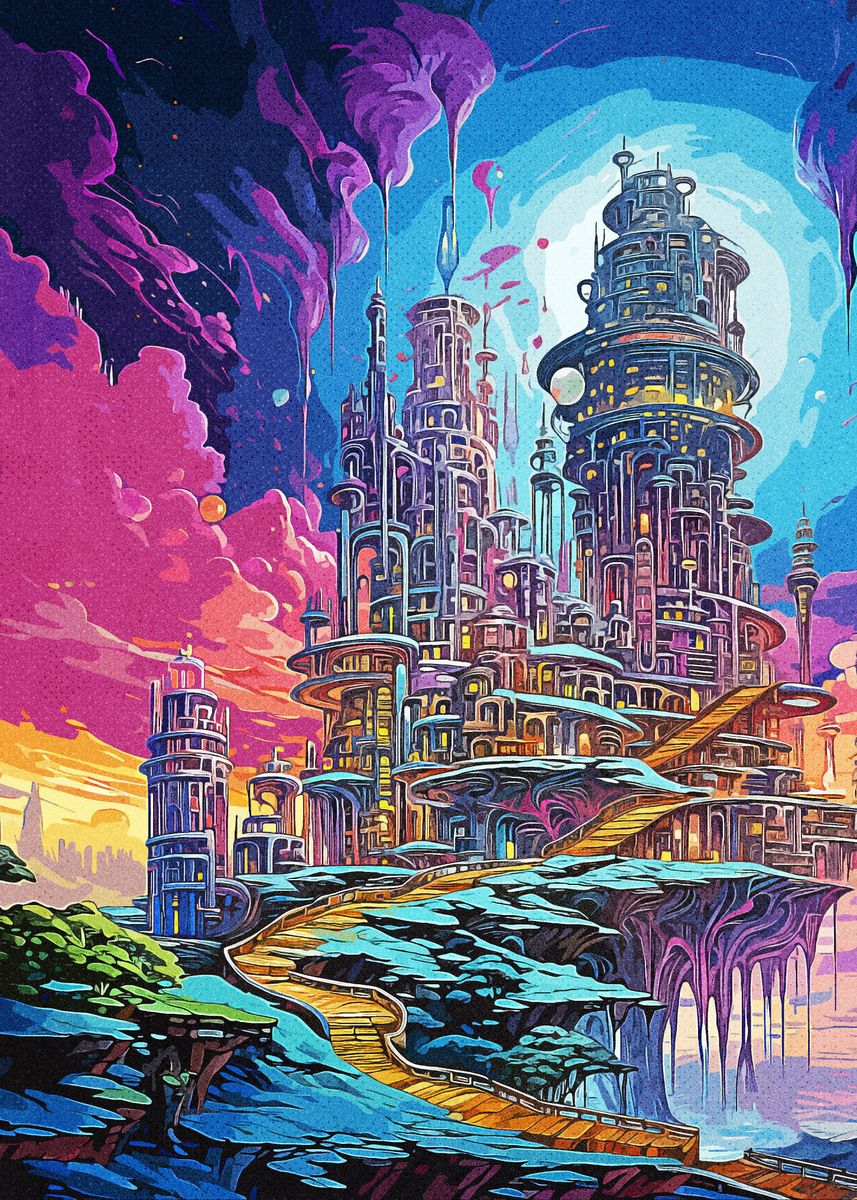 'Colorful Galaxy City' Poster, picture, metal print, paint by Magnum ...