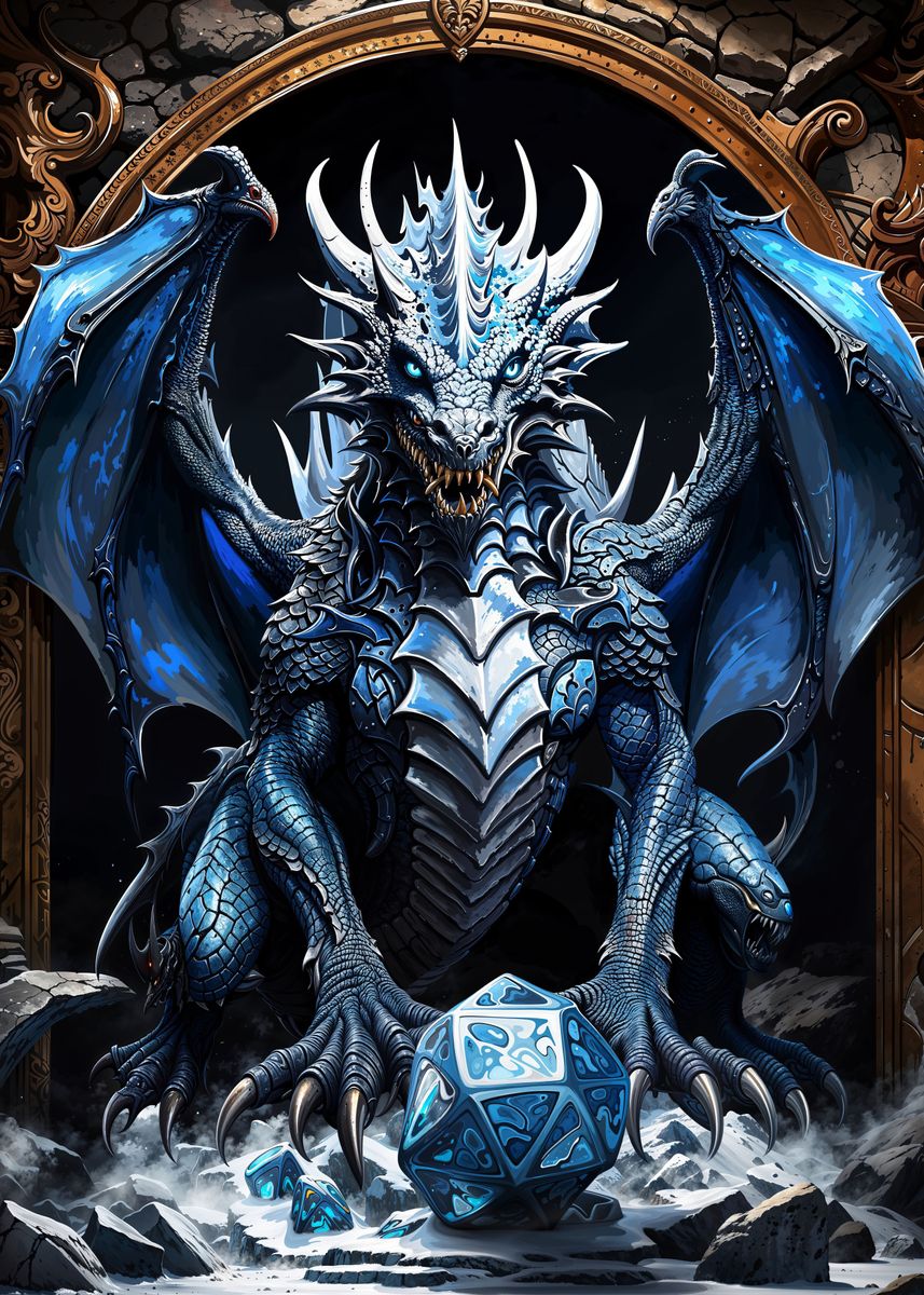 'Majestic Ice Dragon' Poster, picture, metal print, paint by Alexandru Stepanenco | Displate