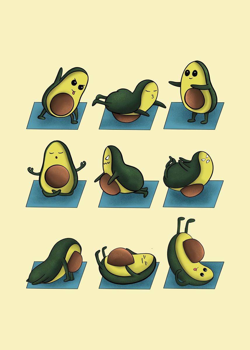 'avocado yoga ' Poster, picture, metal print, paint by Yacoub Al | Displate