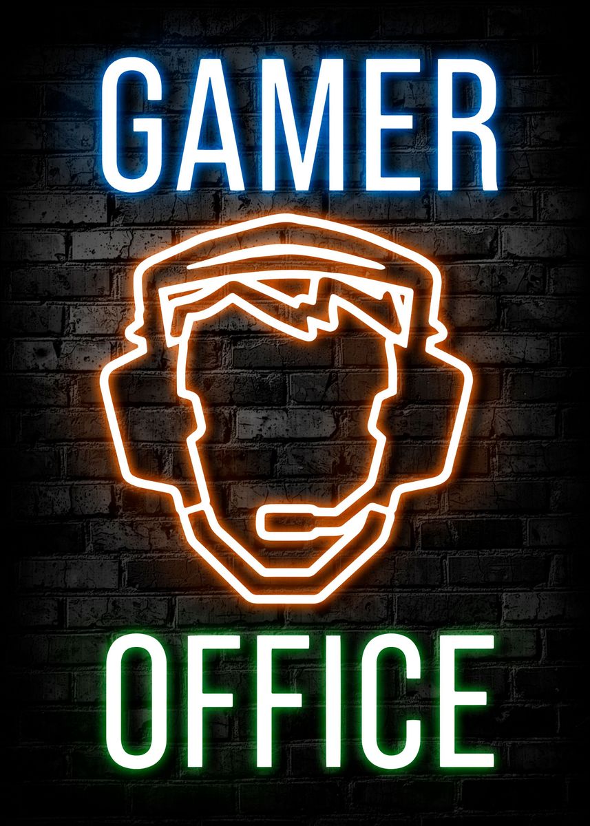 'Gamer Office Neon Poster' Poster, picture, metal print, paint by Metal ...