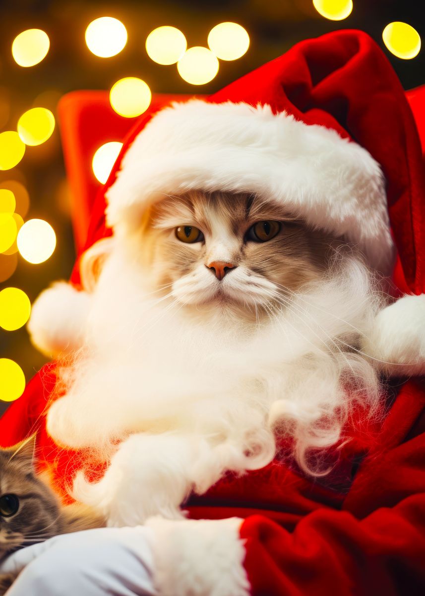 'Christmas Santa Cat' Poster, picture, metal print, paint by Super ...