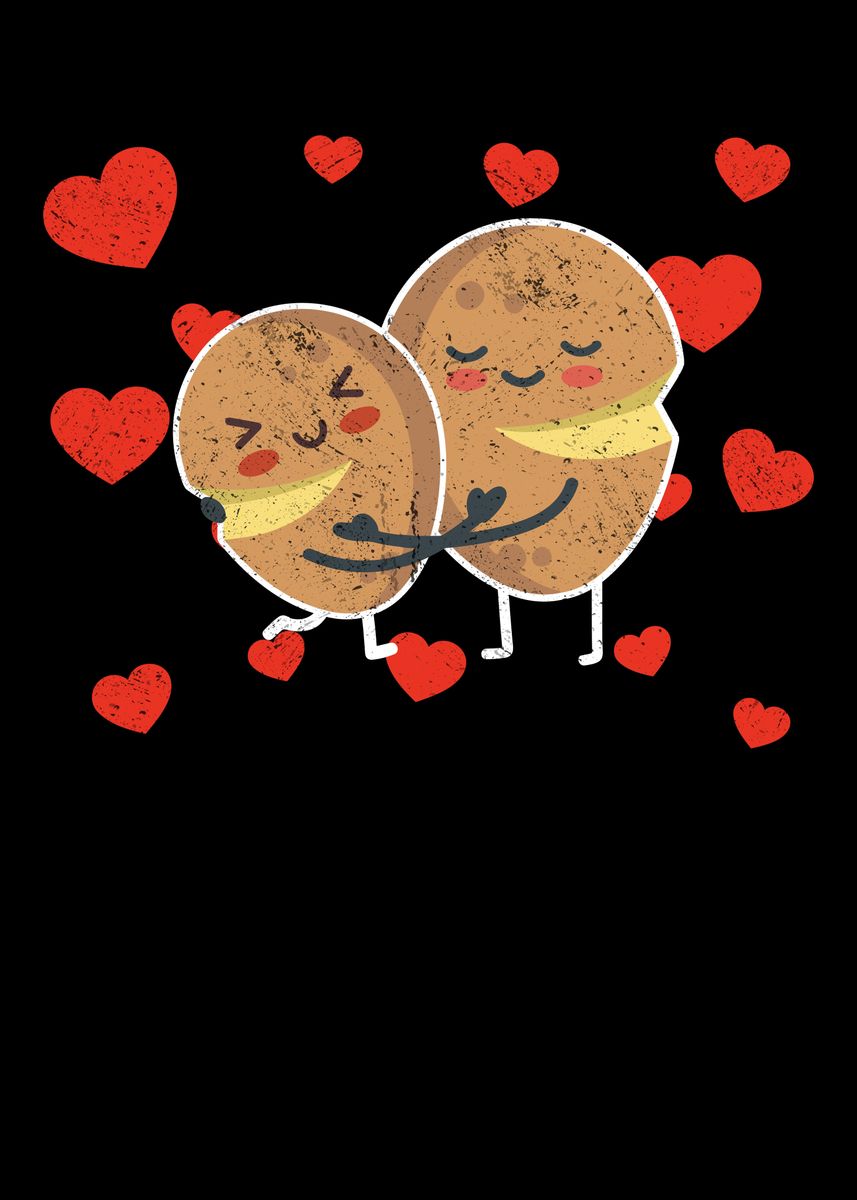 'Cute Potato Couple Hugging' Poster, picture, metal print, paint by ...