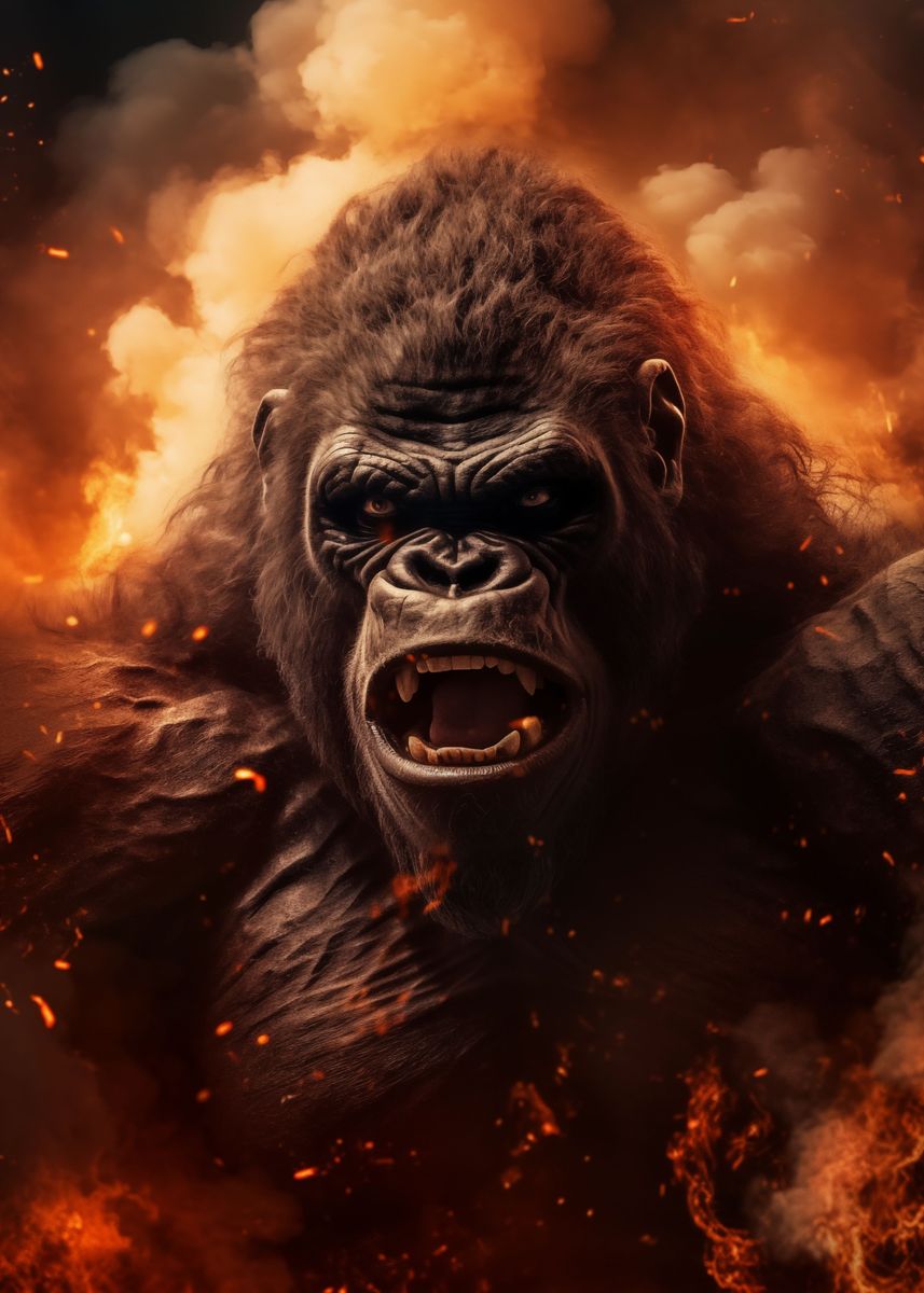 'Furious Gorilla Fire Flame' Poster, picture, metal print, paint by ...