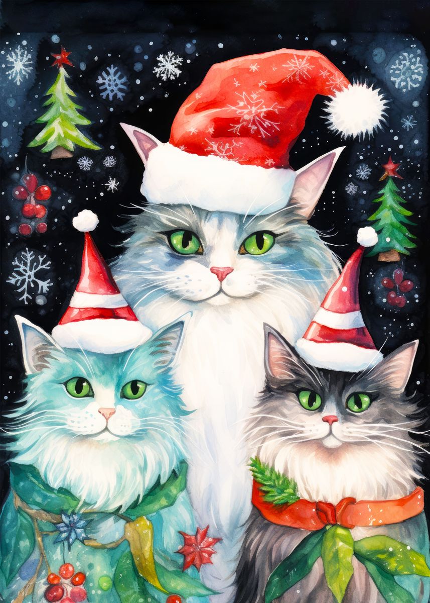 'Christmas Santa Cat' Poster, picture, metal print, paint by Super ...