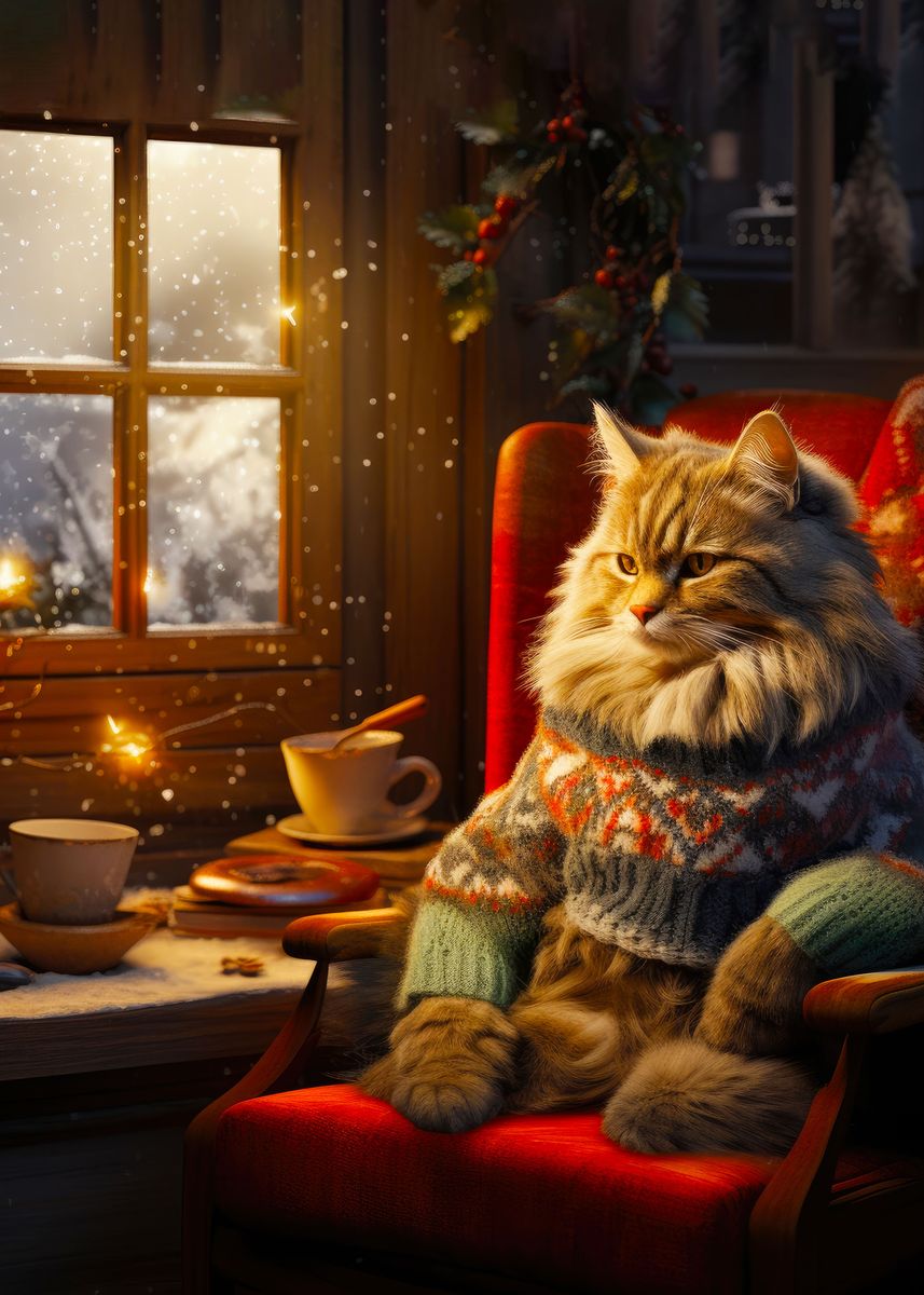 'Christmas Santa Cat' Poster, picture, metal print, paint by Super ...