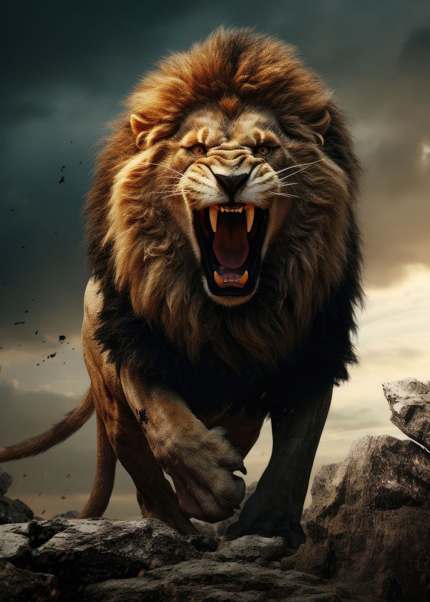 'Roaring Lion' Poster, picture, metal print, paint by Senja Kolesnyk ...