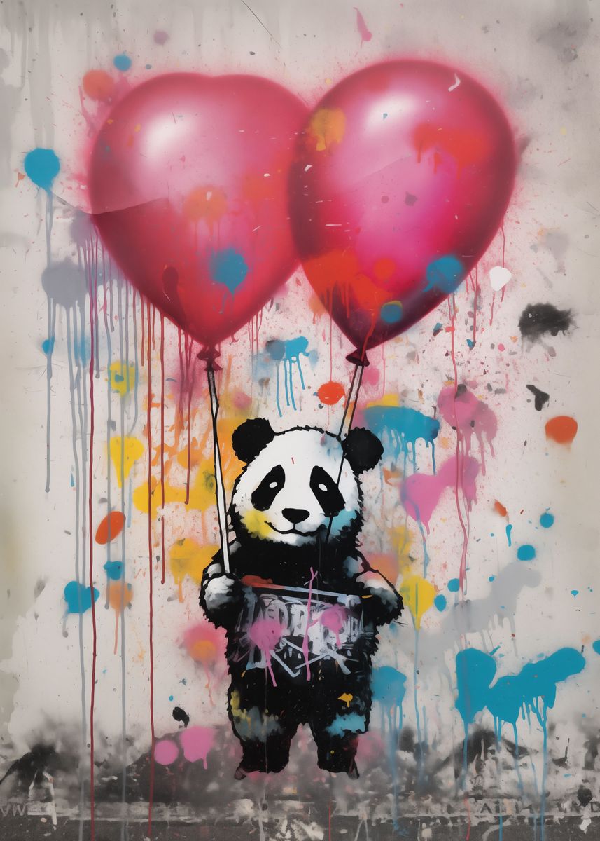'Banksy Art Panda Balloons' Poster, picture, metal print, paint by Zenz ...