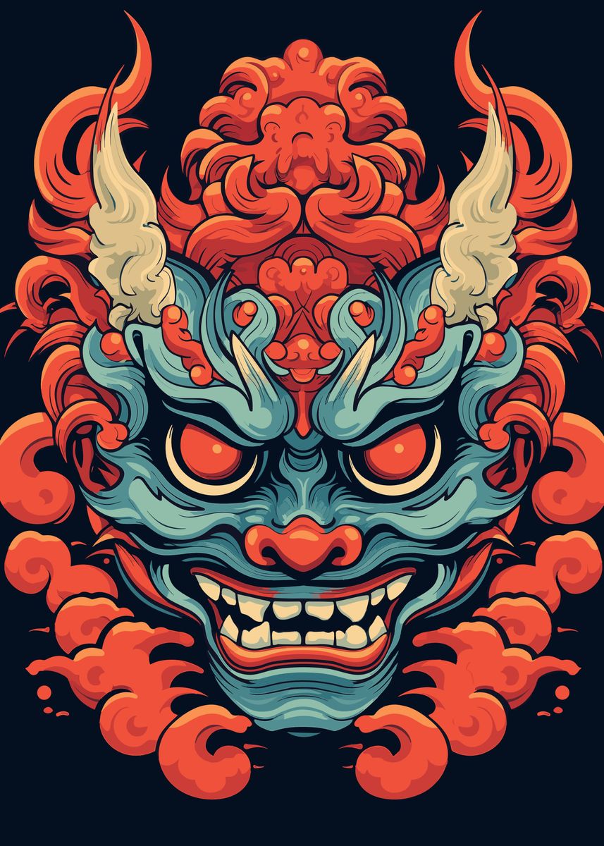 'Yokai Oni Japanese Mask' Poster, picture, metal print, paint by ...