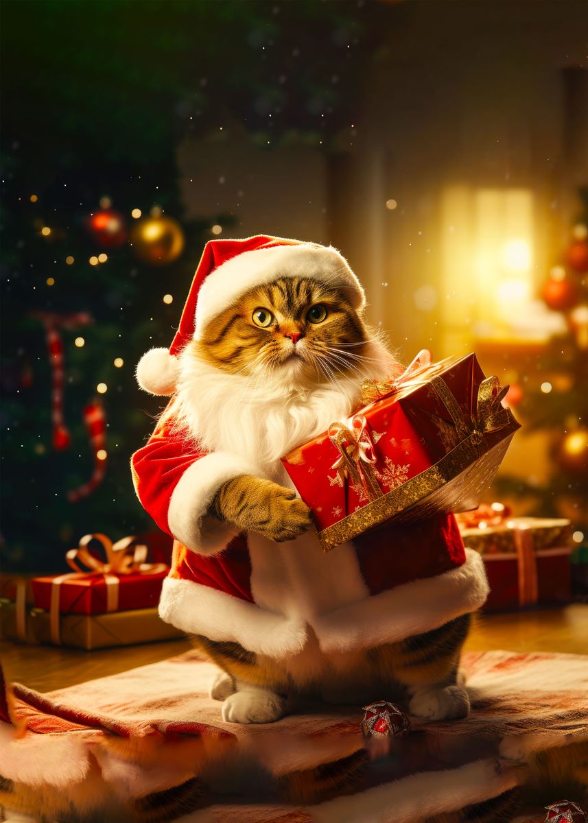'Christmas Santa Cat' Poster, picture, metal print, paint by Super ...