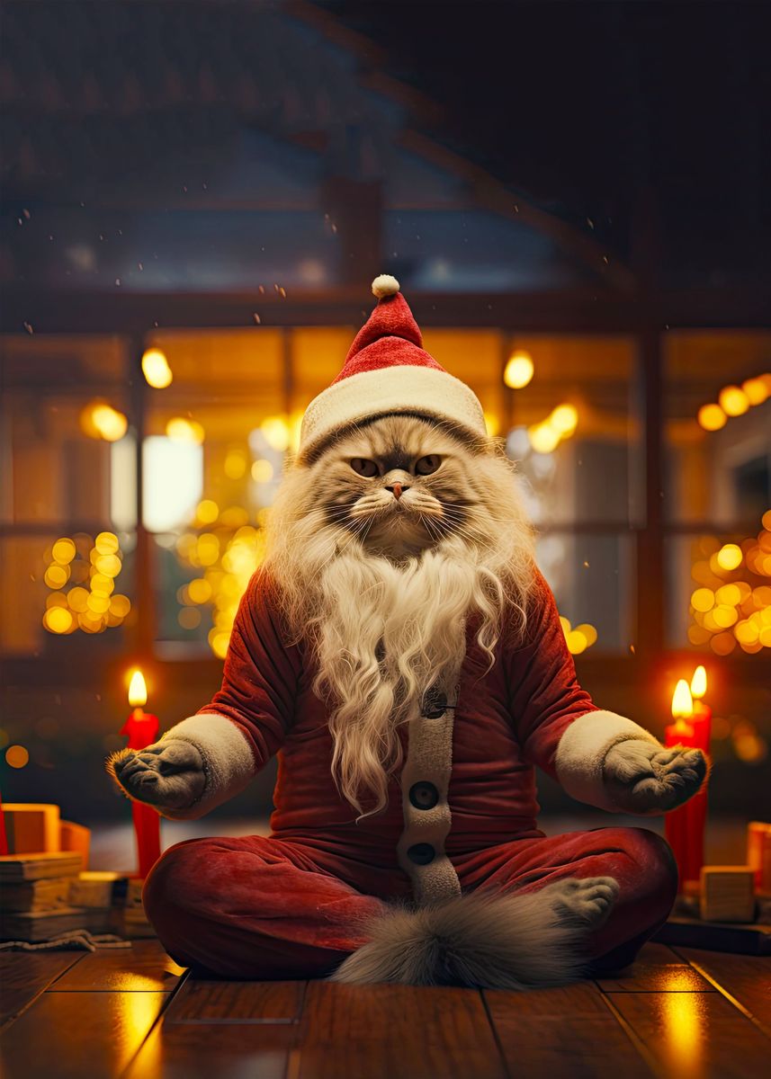 'Christmas Santa Cat' Poster, picture, metal print, paint by Super ...